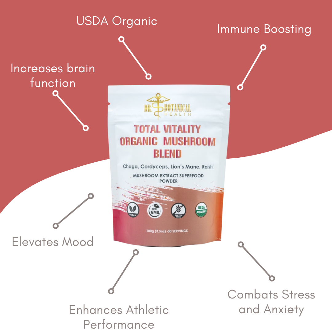 Total Vitality Mushroom Blend (USDA Organic) 100g - Dr. Botanical Health